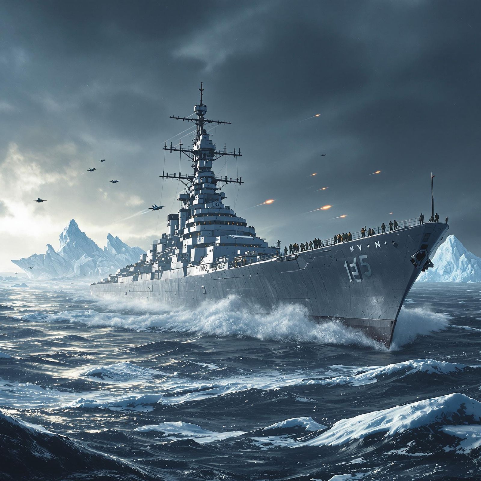 Gargantuan Battleship Engages Enemy in Icy Arctic ... - AI Art