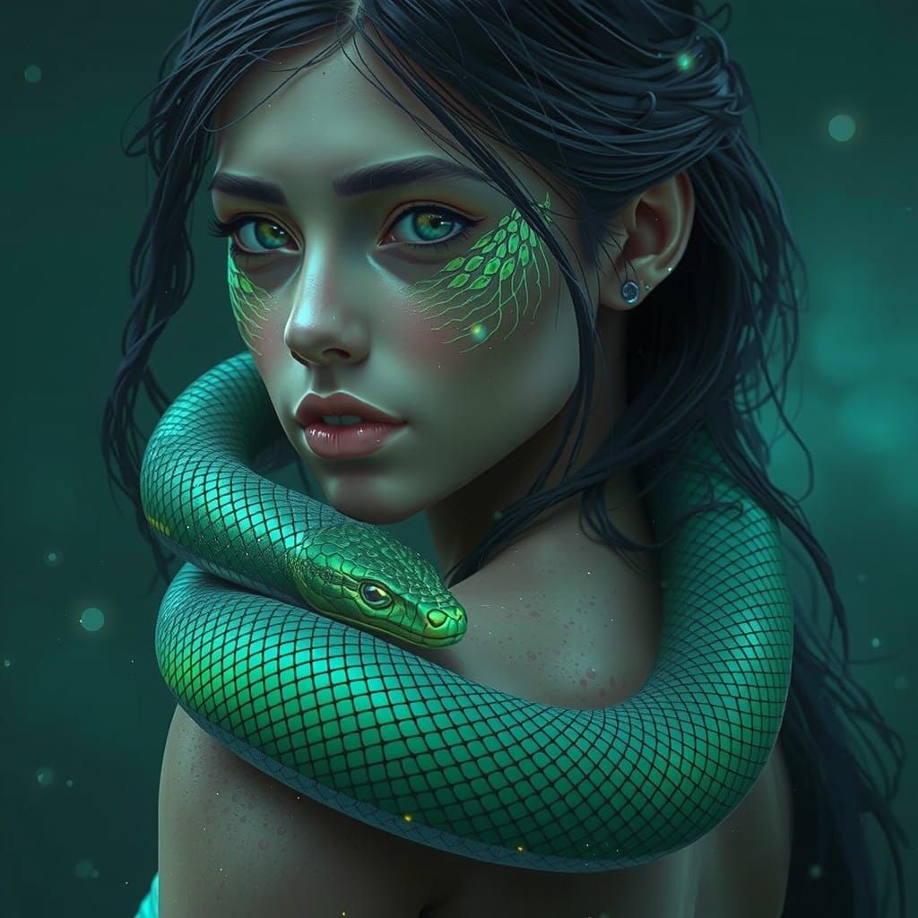 Ethereal Fantasy Goddess with Snake Companion - AI Art