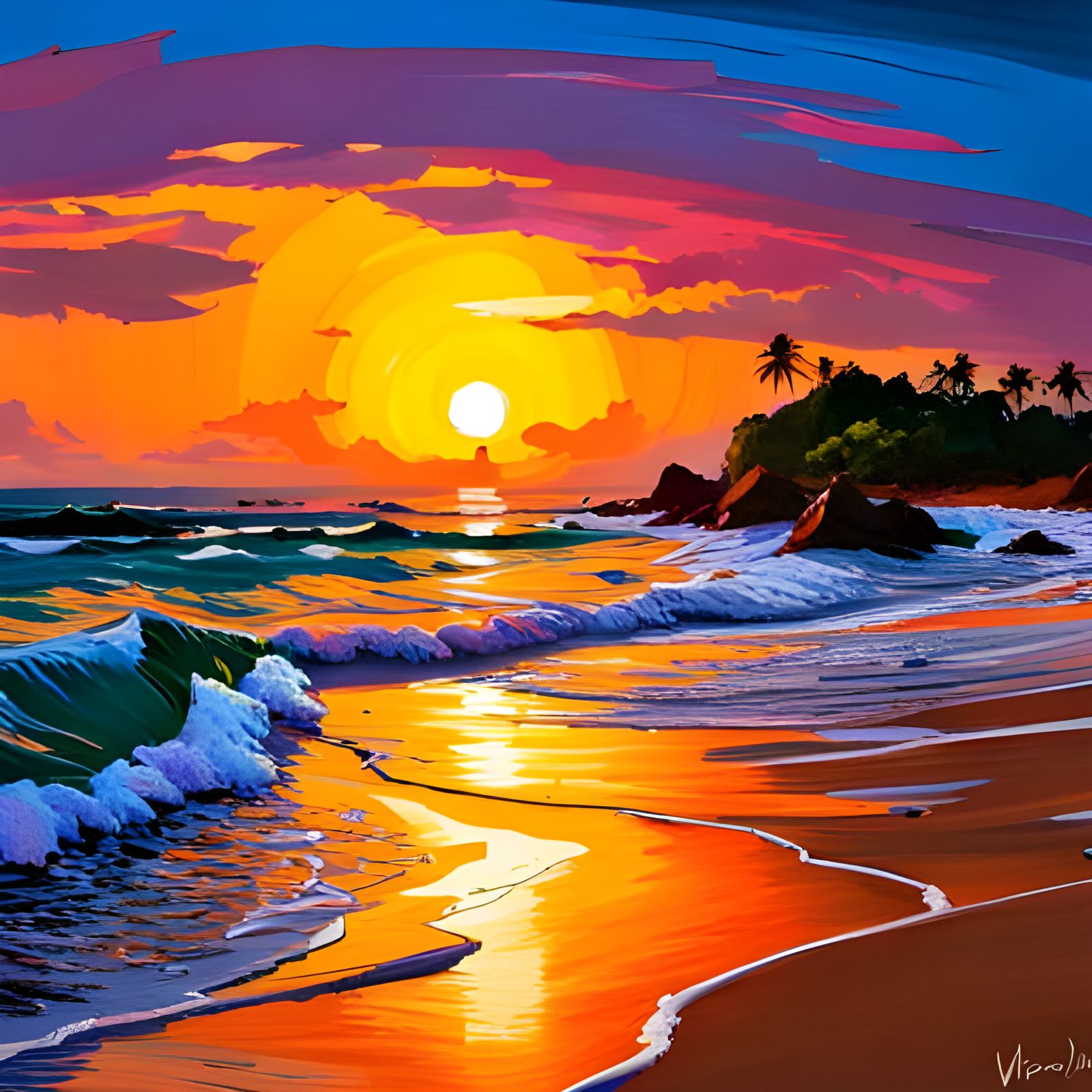 Sunset Beach - AI Generated Artwork - NightCafe Creator