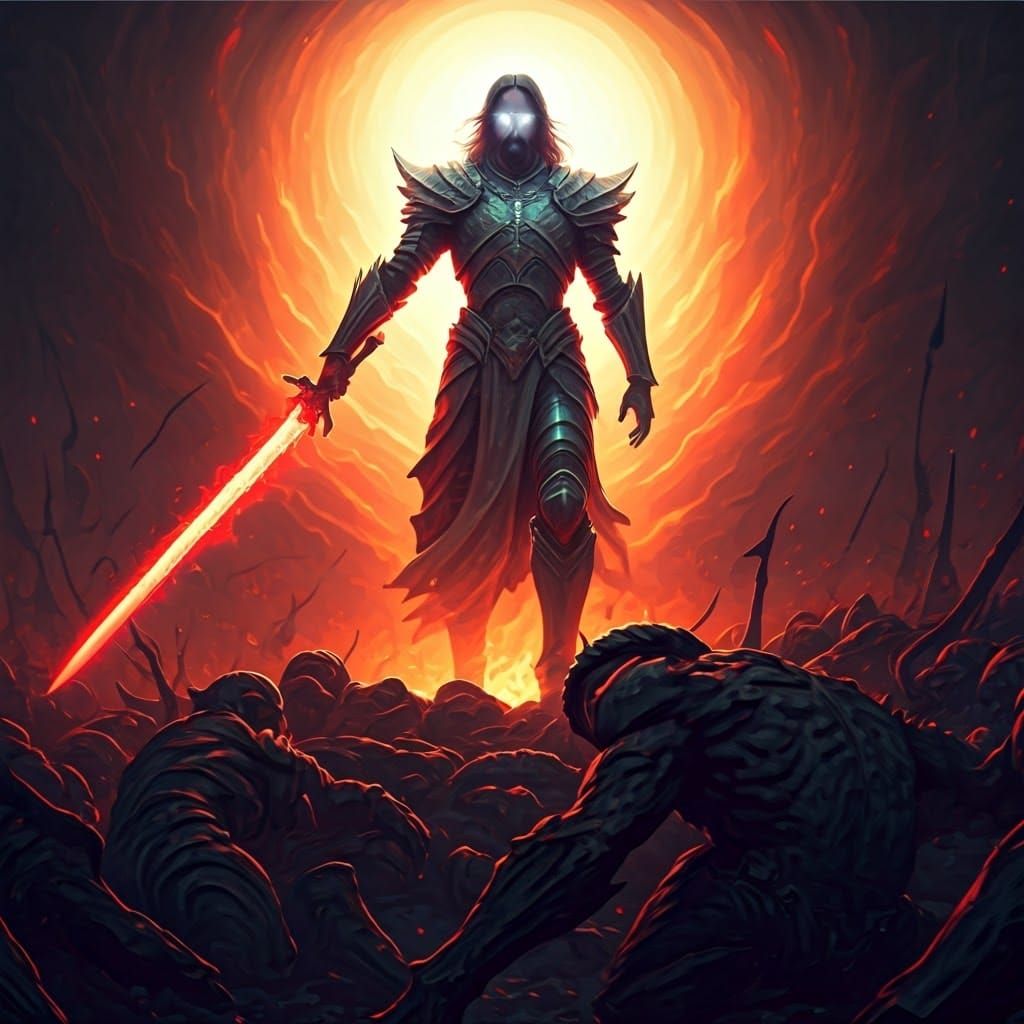 Divine Warrior Jesus Clad in Opal Armor, Wielding ... - AI Art