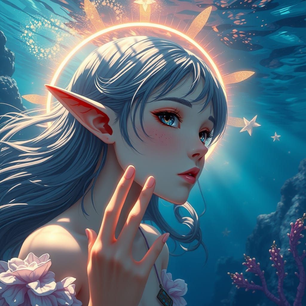 Maiden Girl in Enchanted Underwater Realm with Hal... - AI Art