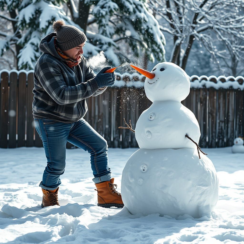 Creating a snowman - Hyper-Realistic Winter Scene with Snowm...