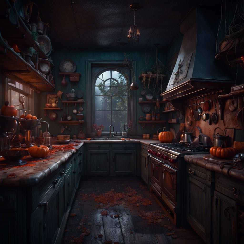 spooky scary freaky kitchen - AI Generated Artwork - NightCafe Creator