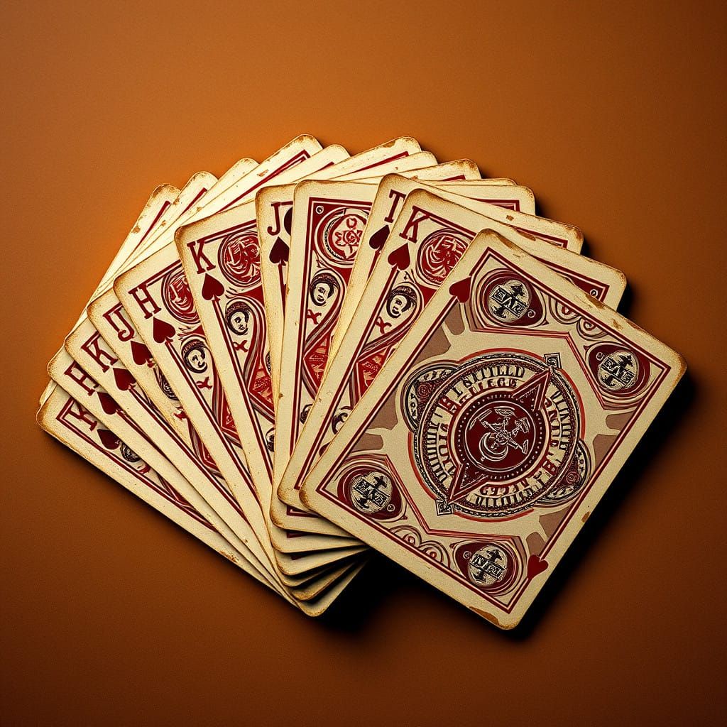 Old warn deck of red playing cards