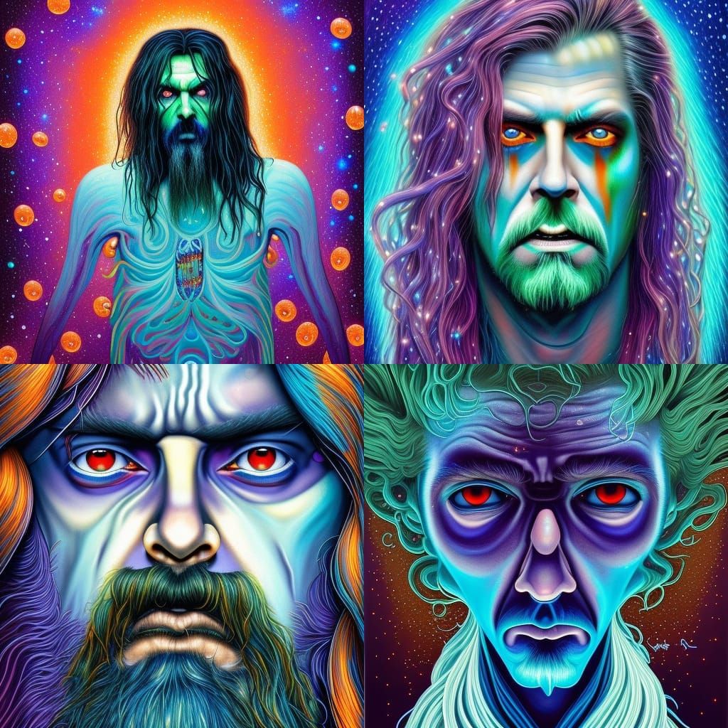 hyperdetailed oil on canvas, Rob Zombie, pale ice blue eyes, his ...