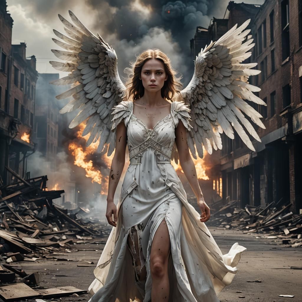 (front view:1.2) of a graceful female angel, full body visible, large ...