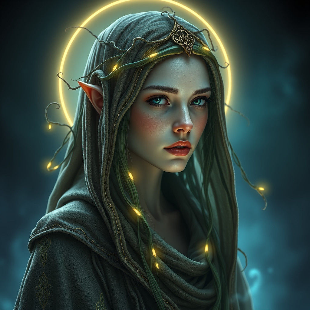 elven druid seer head and shoulders portrait