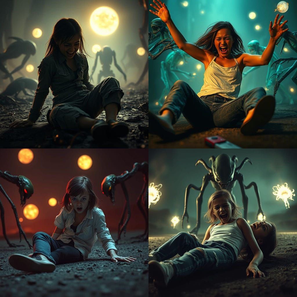 Girl Attacked by Aliens in a Dystopian Sci-Fi Land... - AI Art
