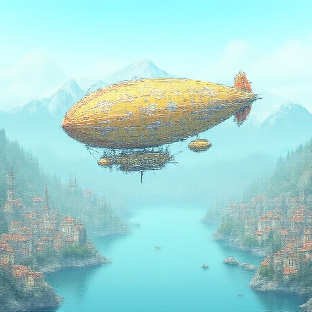 A very colourful zeppelin painting