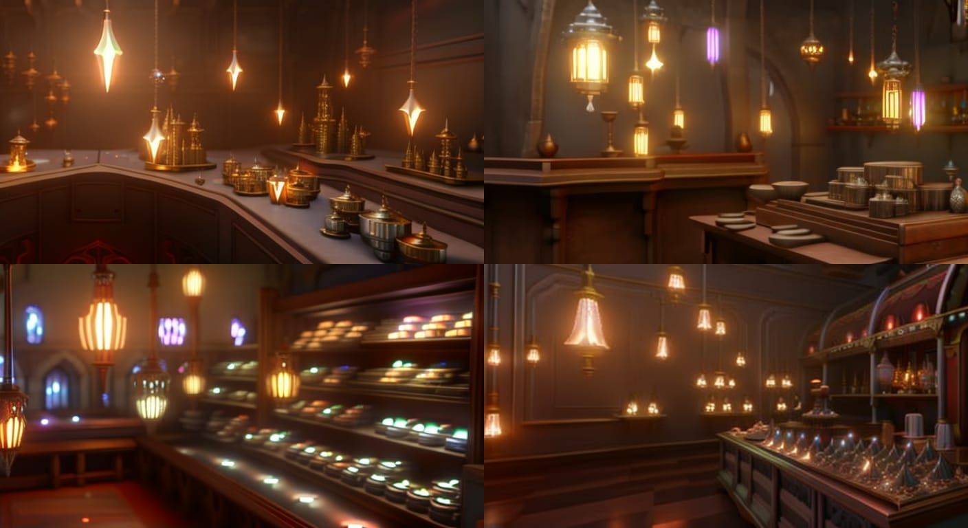 a store full of crystals for sale, inside a magical item shop, fantasy ...