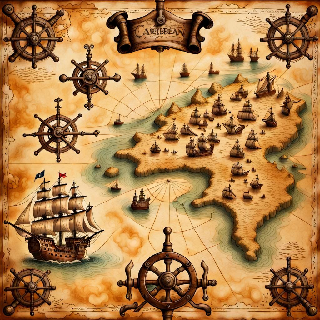 Old Caribbean Treasure Map - AI Generated Artwork - NightCafe Creator