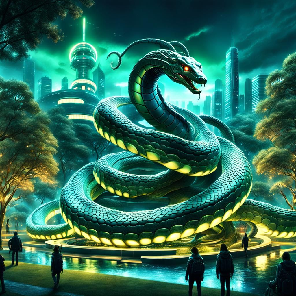 figurative serpent built component core. sci-fi bio-punk illustration ...