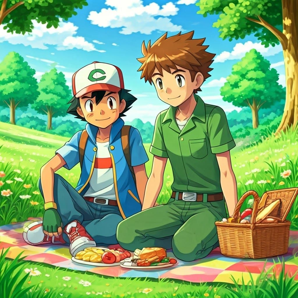 Ash Ketchum and Ritchie happily go on a picnic together