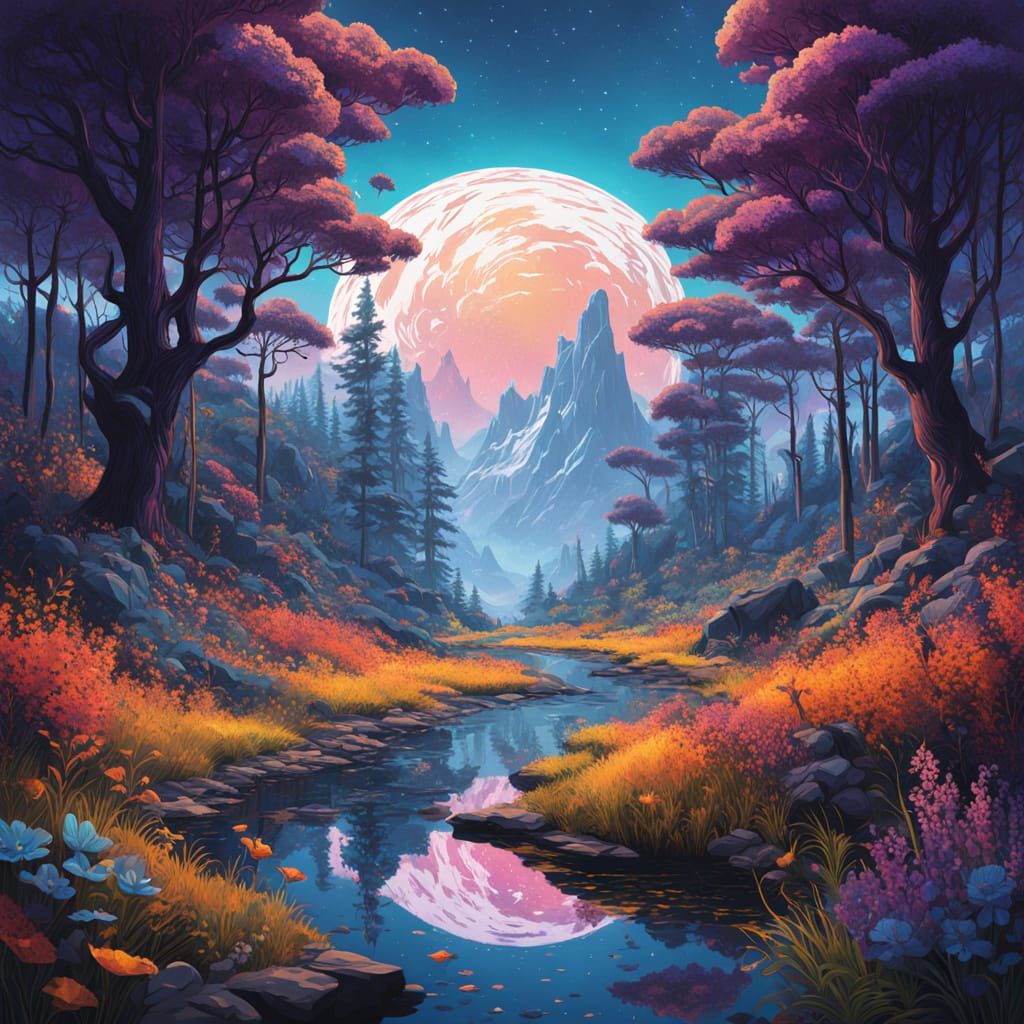 cosmic spring garden - Vibrant Cosmic Garden Scene in Hyperr...