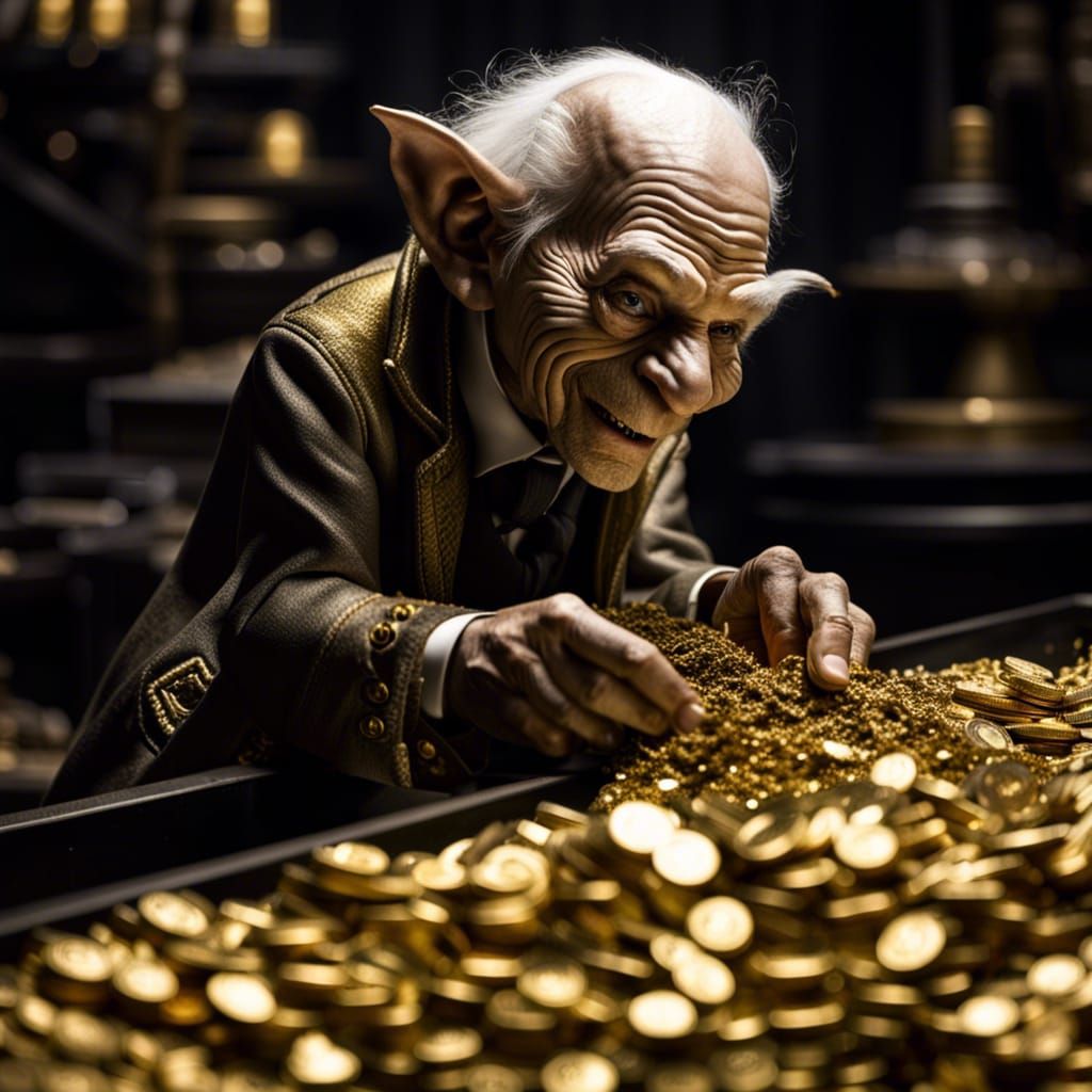 Gringotts goblin counting gold. - AI Generated Artwork - NightCafe Creator