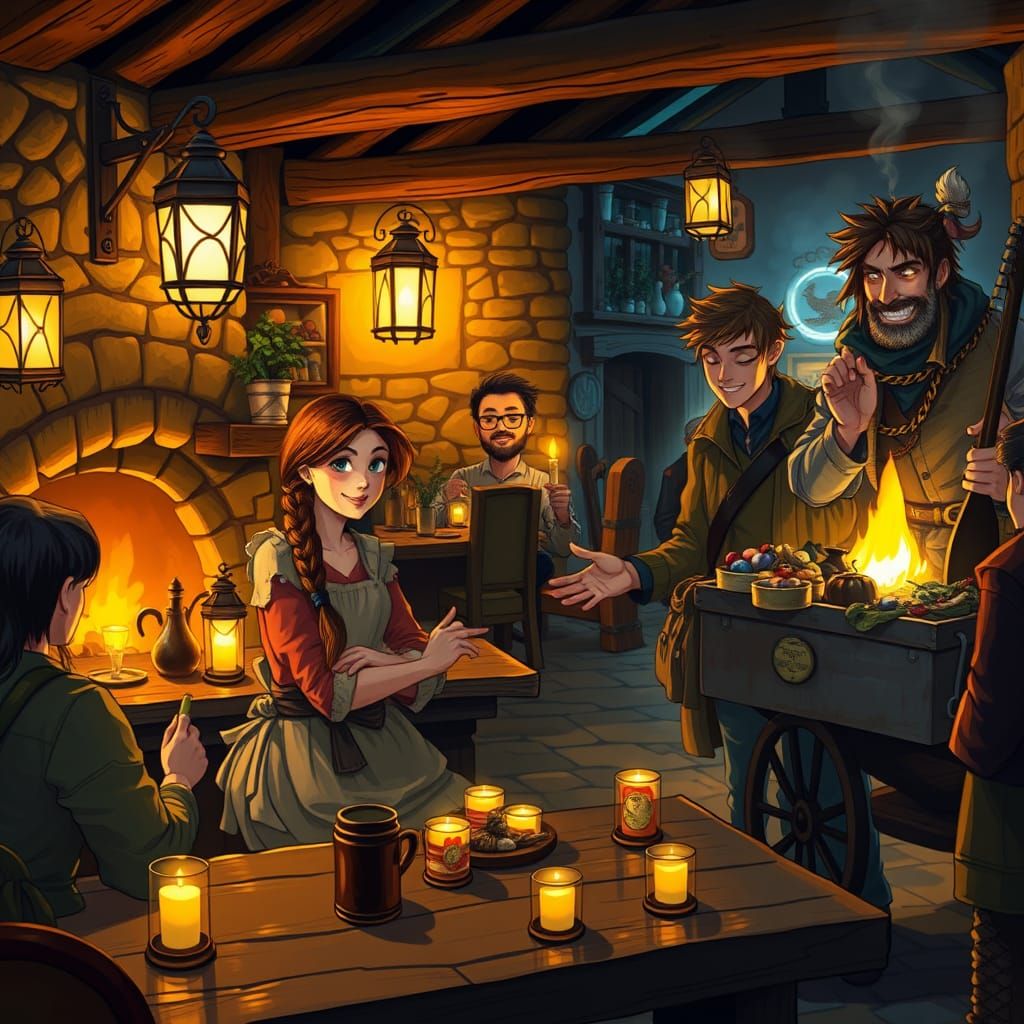Cozy Roadside Inn Radiates Warmth and Hospitality - AI Art