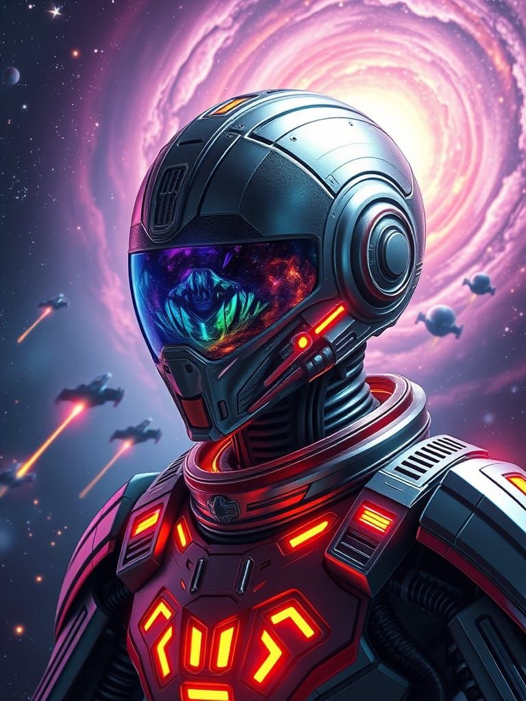 Cosmic dystopian alien in a sleek - Ethereal Warrior in Cosm...