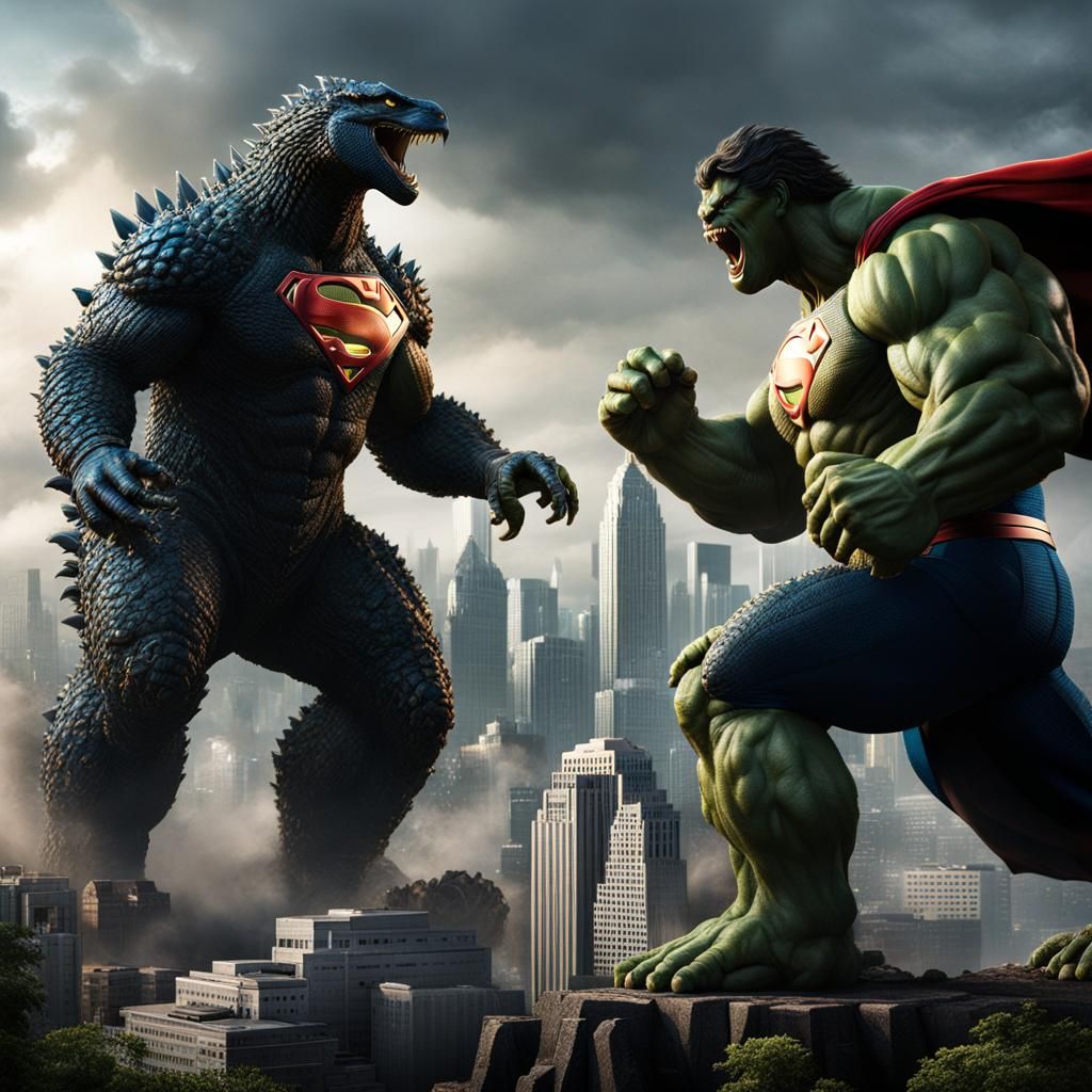Super Godzilla vs Super Hulk - AI Generated Artwork - NightCafe Creator