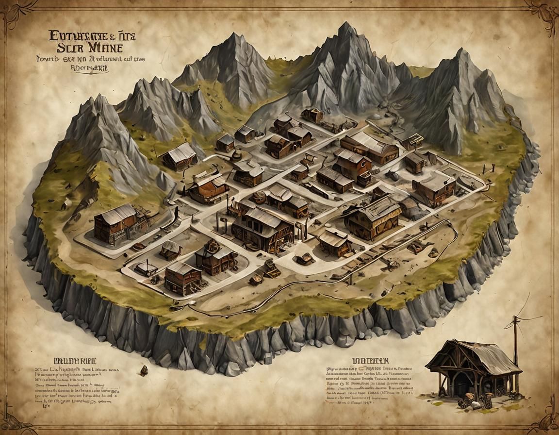 D&D map of entrance into silver mine with few buildings for miners - AI ...