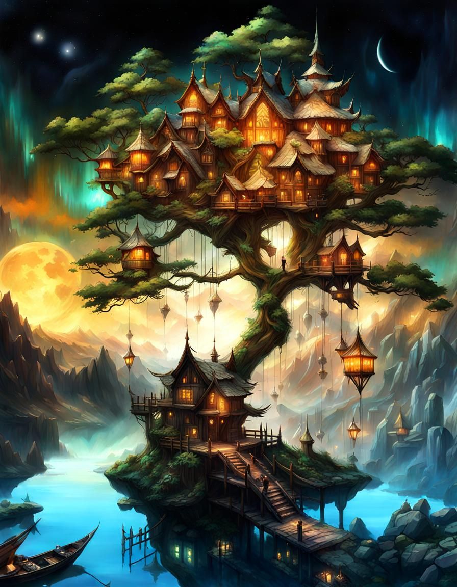 Treehouse village - AI Generated Artwork - NightCafe Creator