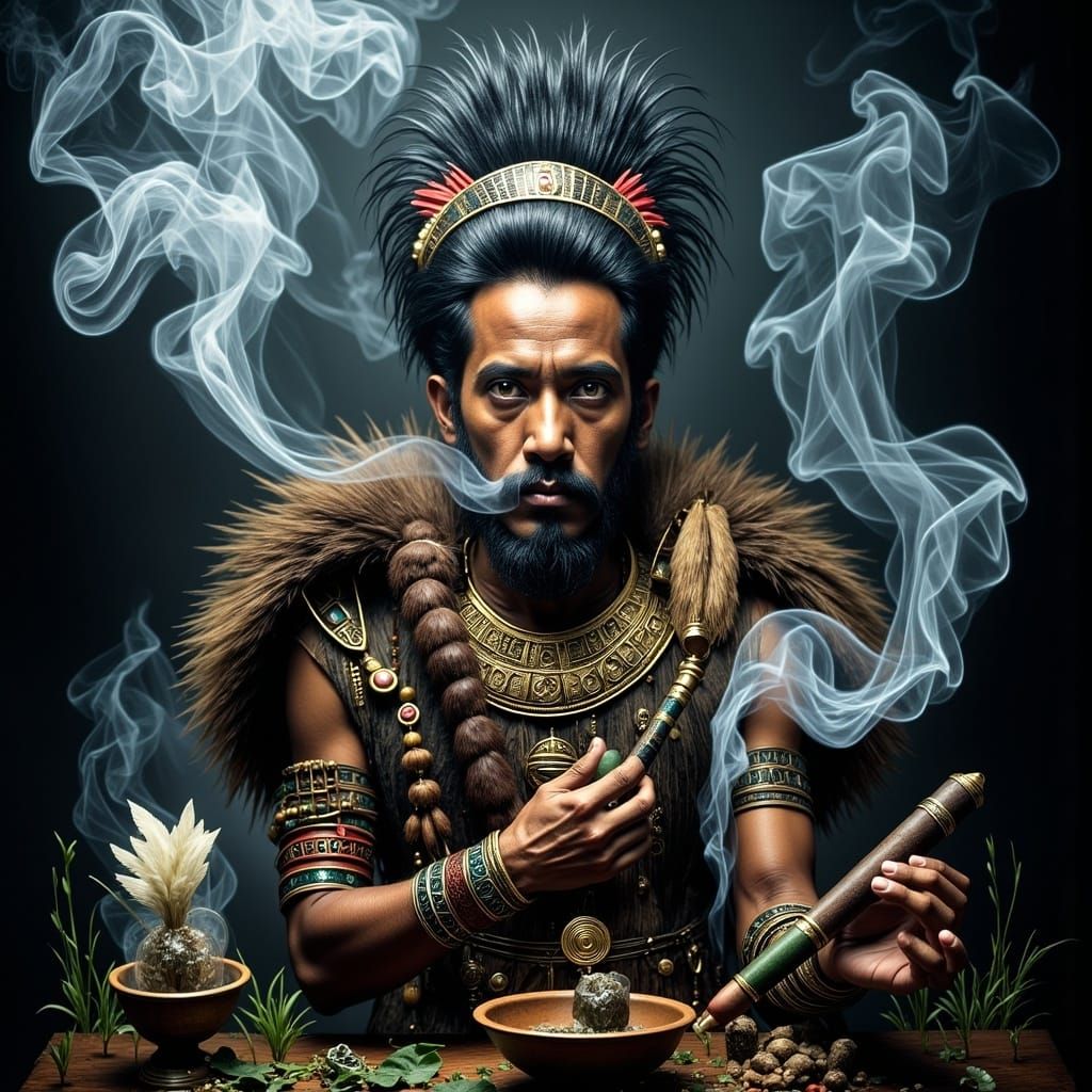Inca Priest in Sacred Smoke, Adorned with Llautu a... - AI Art