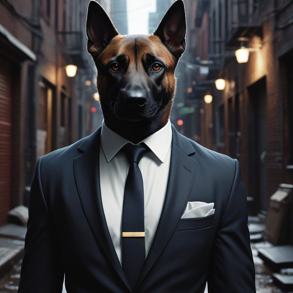FBI agent belgian dog with suit and ID card - AI Art