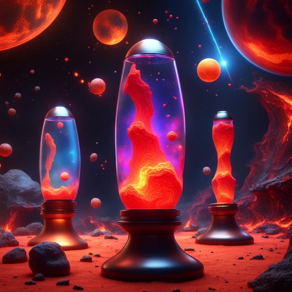lava lamps floating in cosmic space with asteroids stars and strange ...
