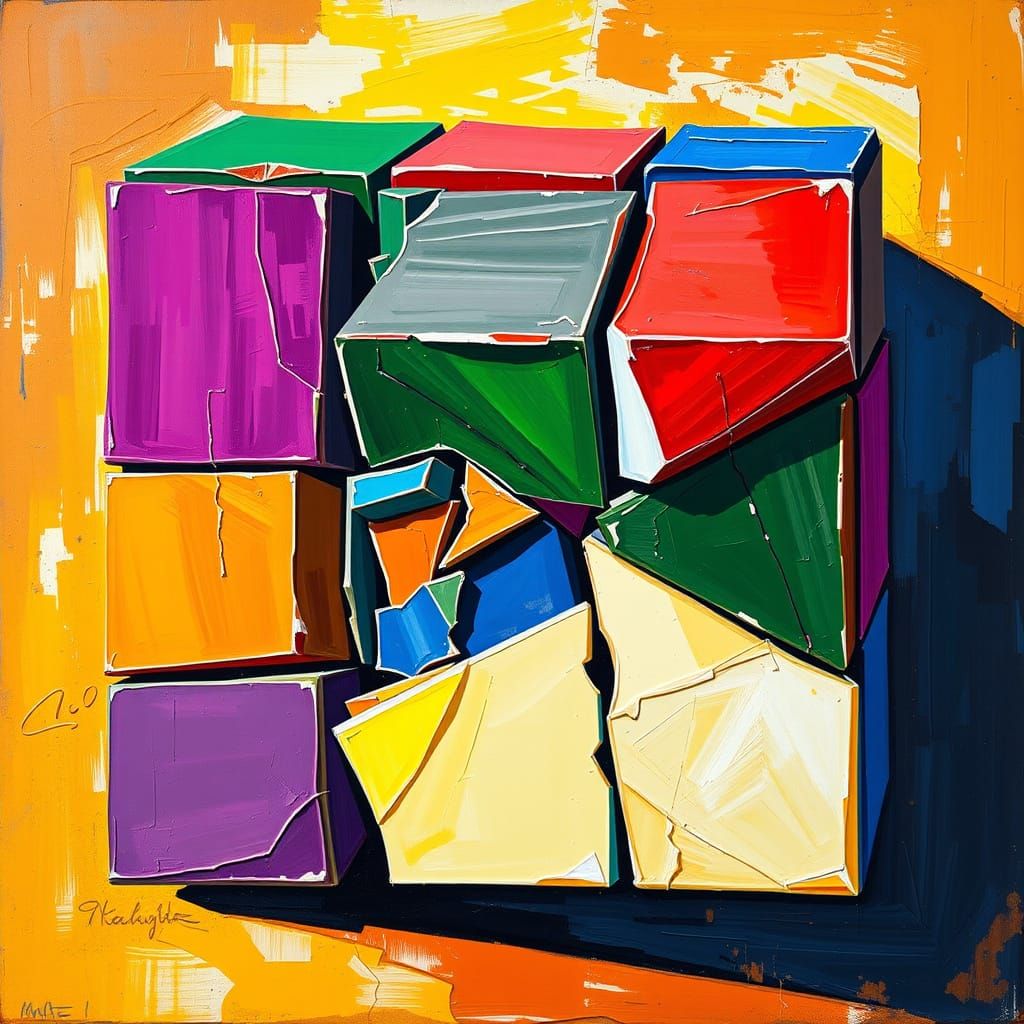 Cubism art style of a painted rubik cube