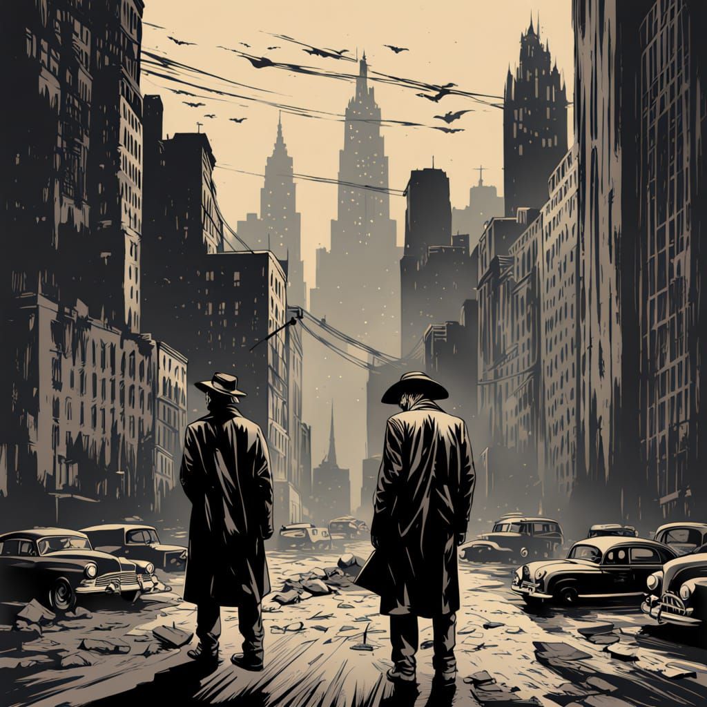 Haunting Cityscape in Film Noir Style - AI Art