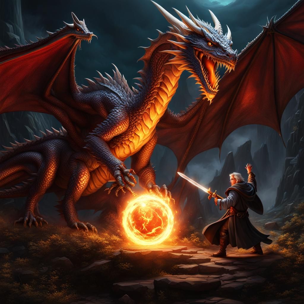 Wizard fighting a dragon - AI Generated Artwork - NightCafe Creator