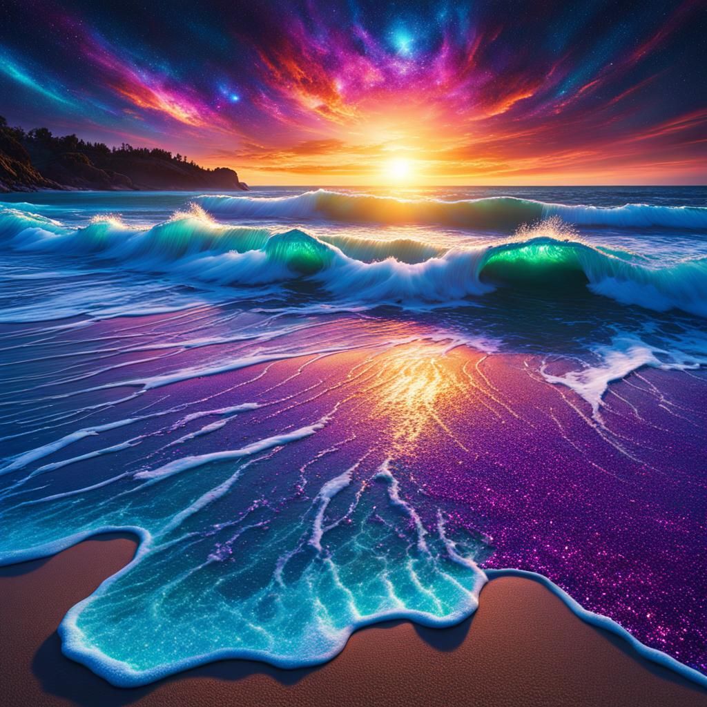 Sunset at magical beach - AI Generated Artwork - NightCafe Creator