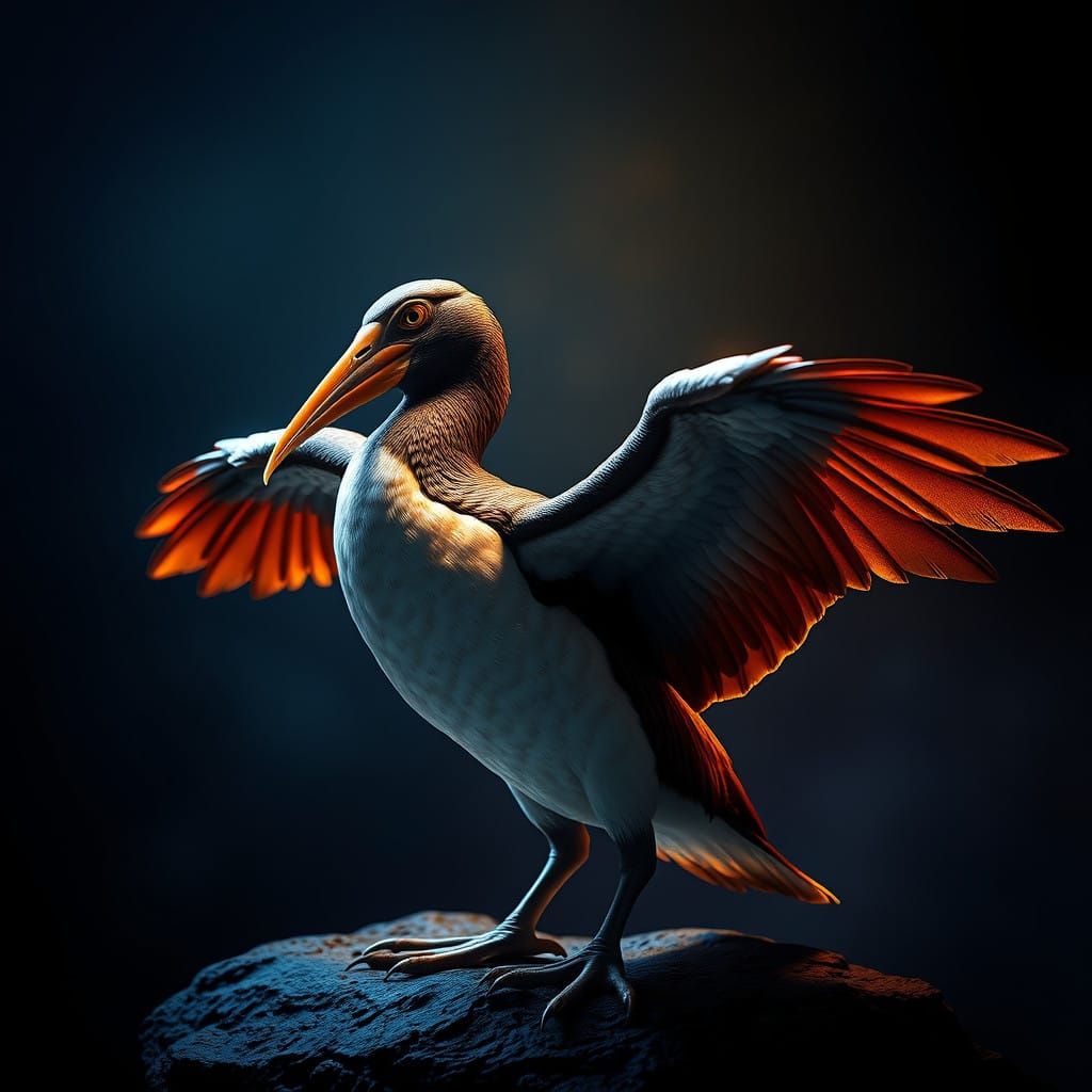 The unusual bird - Majestic Wingless Auk in Dark, Atmospheri...