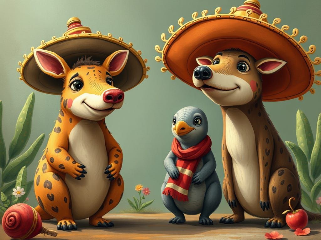 Imagine animal characters rocking sombreros