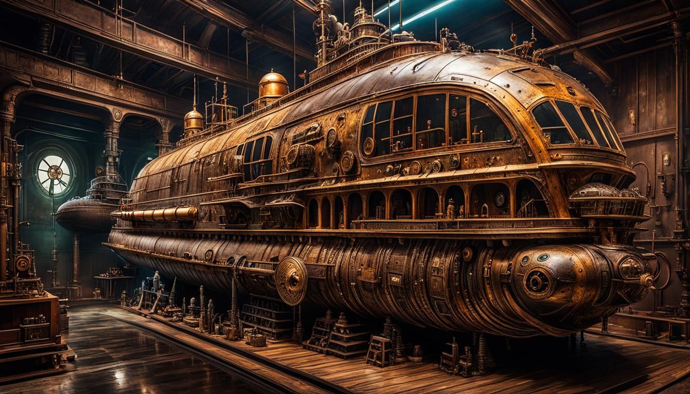 STEAMPUNK ANCIENT SUBMARINE IN DRYDOCK - AI Generated Artwork ...