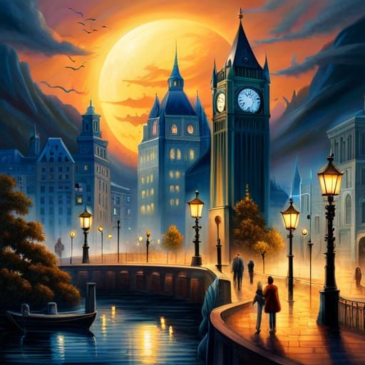 Evening Stroll by the Clock Tower - AI Generated Artwork - NightCafe Creator