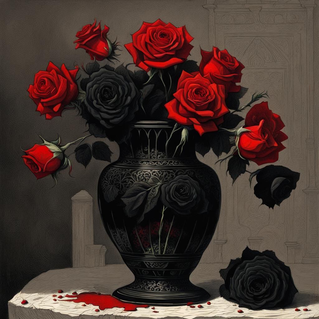 "Blood Red Roses" (3) - AI Generated Artwork - NightCafe Creator