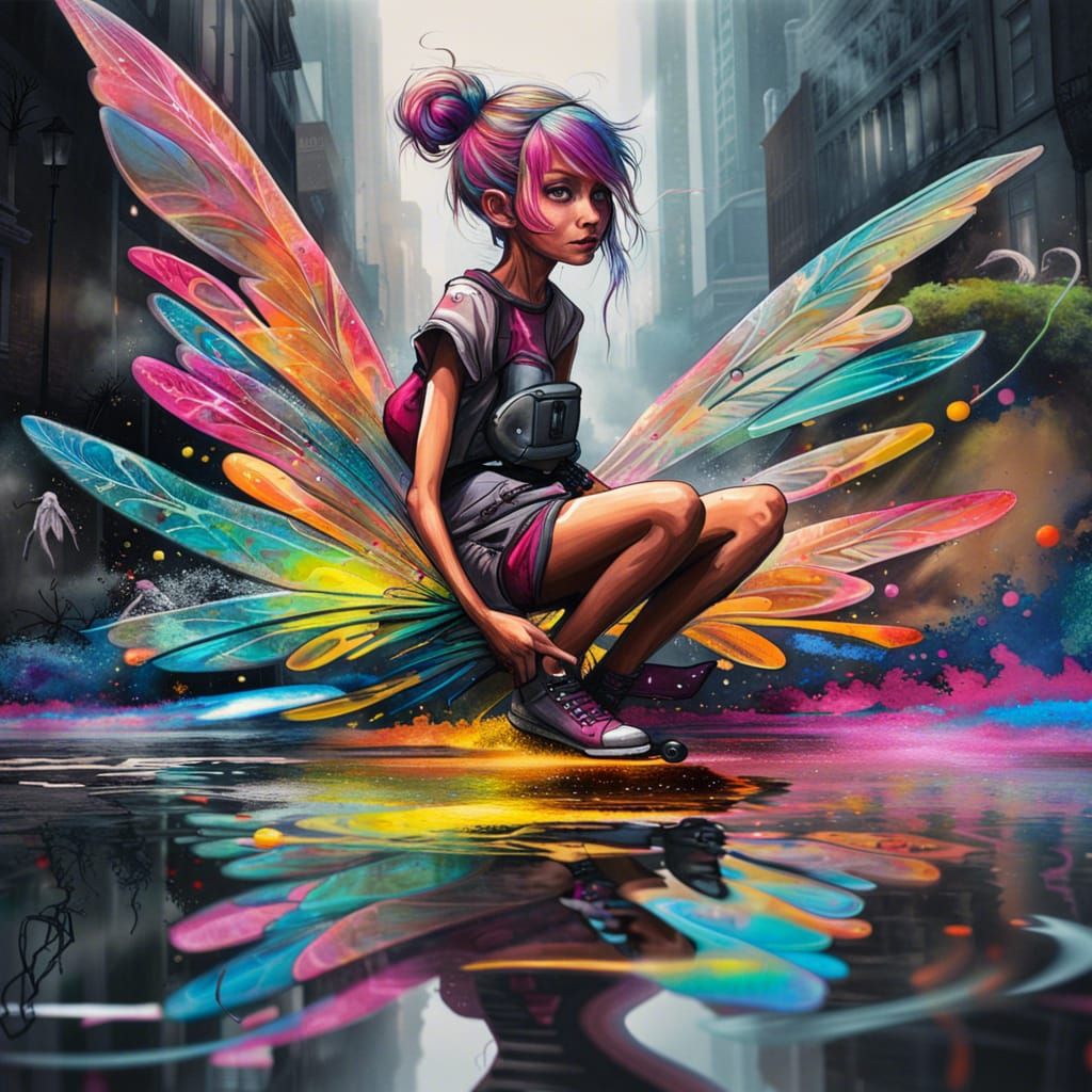 A pixie riding on a dragonfly, glittering reflective wings - AI Generated Artwork - NightCafe ...