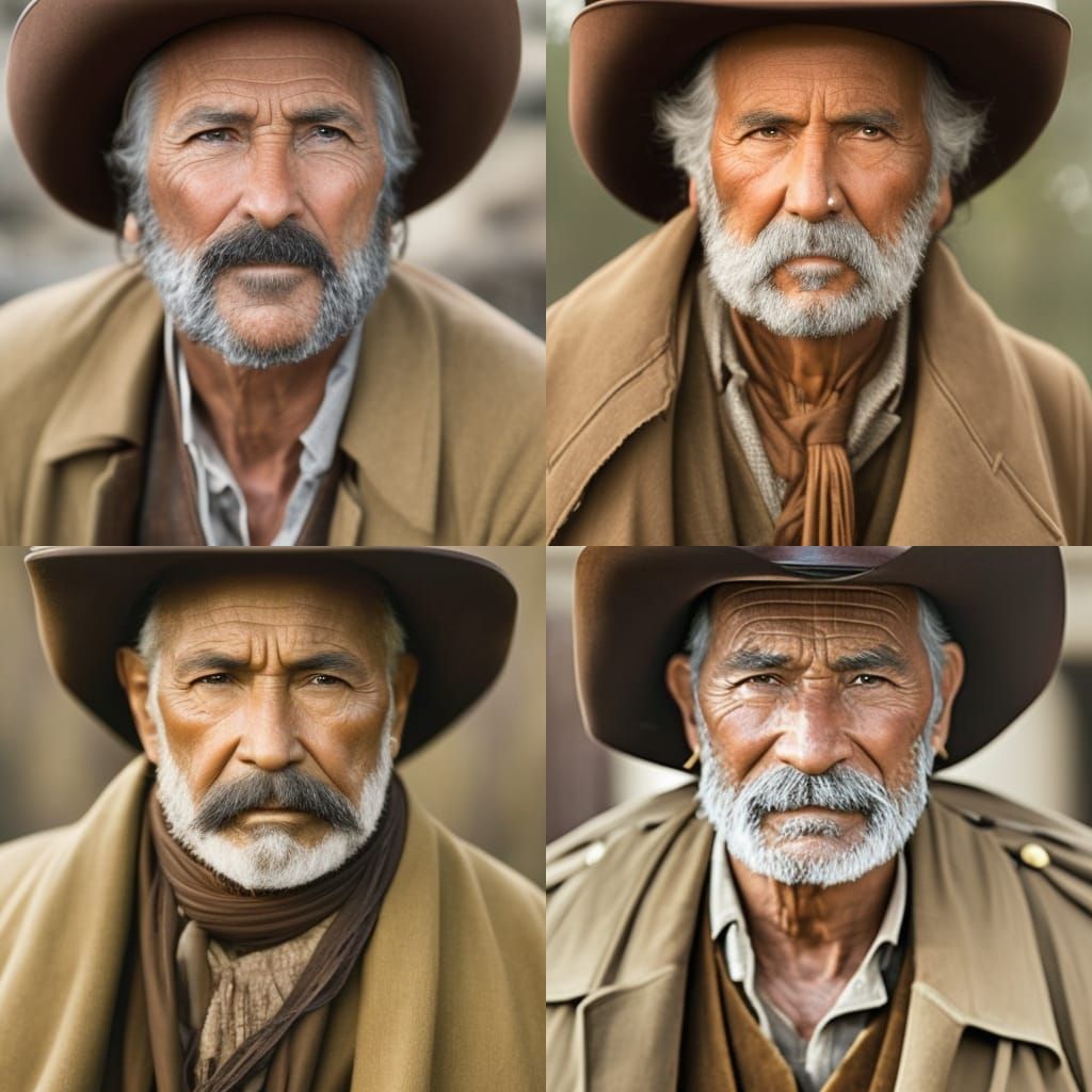 a portrait of an old cowboy in 19th century, beautiful painting with ...