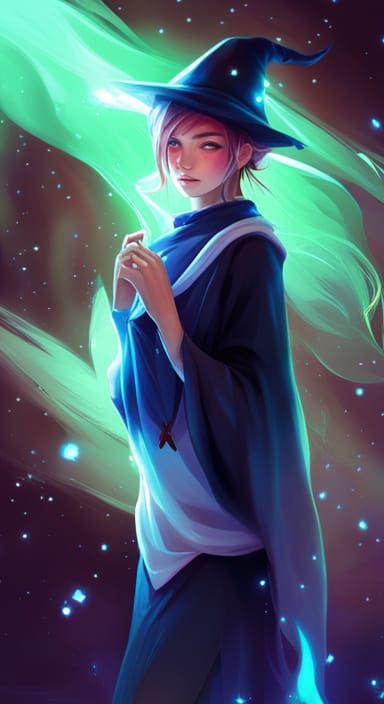 A female Wizard wearing a Wizard hat - AI Generated Artwork - NightCafe ...