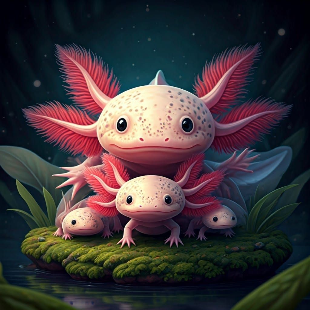 A group of chibi-style axolotls. - A group of chibi-style a...