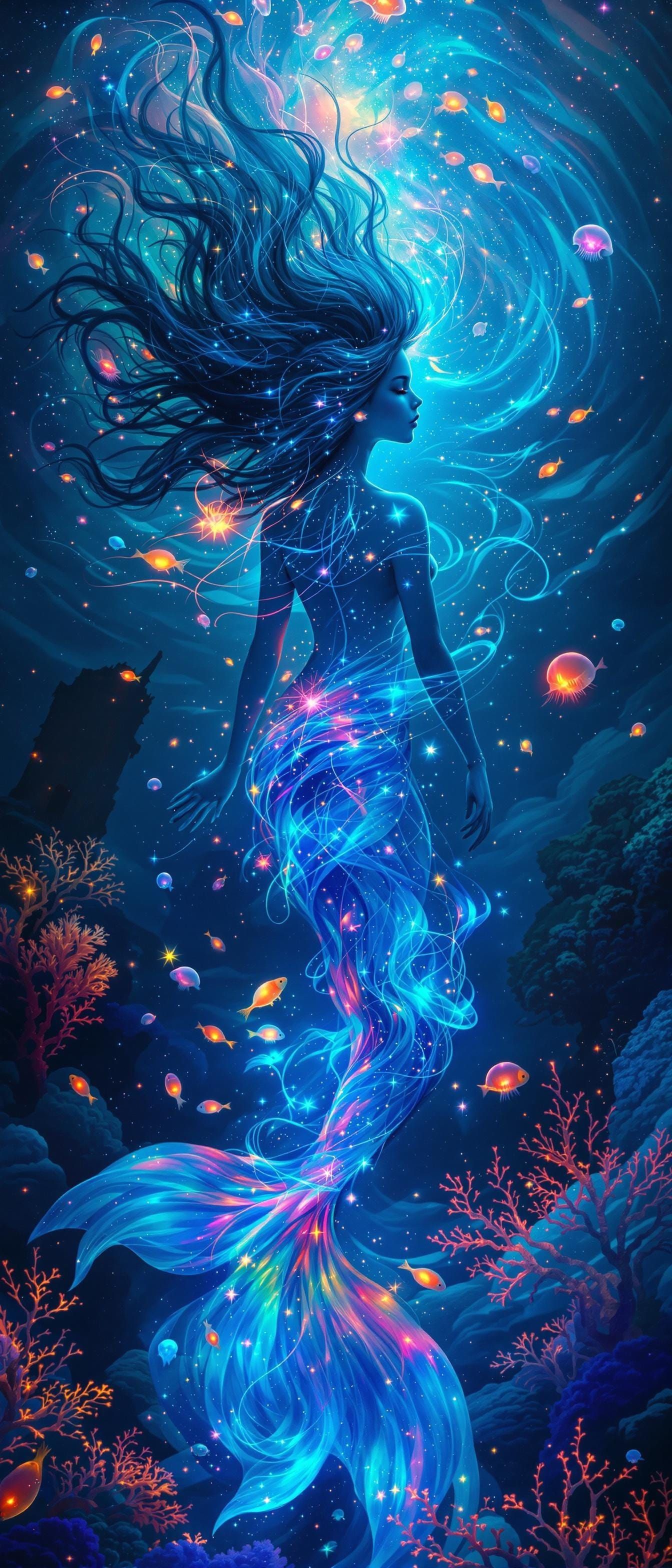 Mermaid Worlds - Ethereal Mermaid Ascends from Vibrant Ocean...