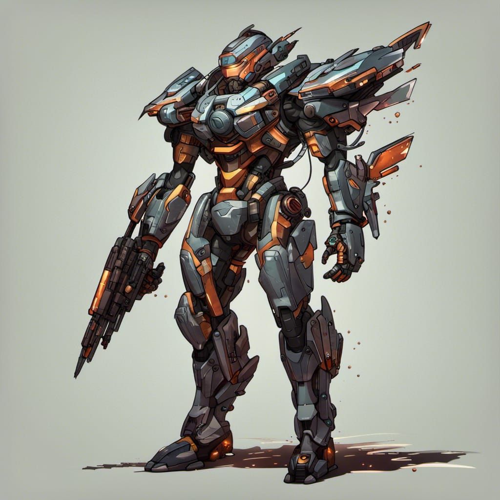 2d mecha style, male character, side view, wearing futuristic armor ...