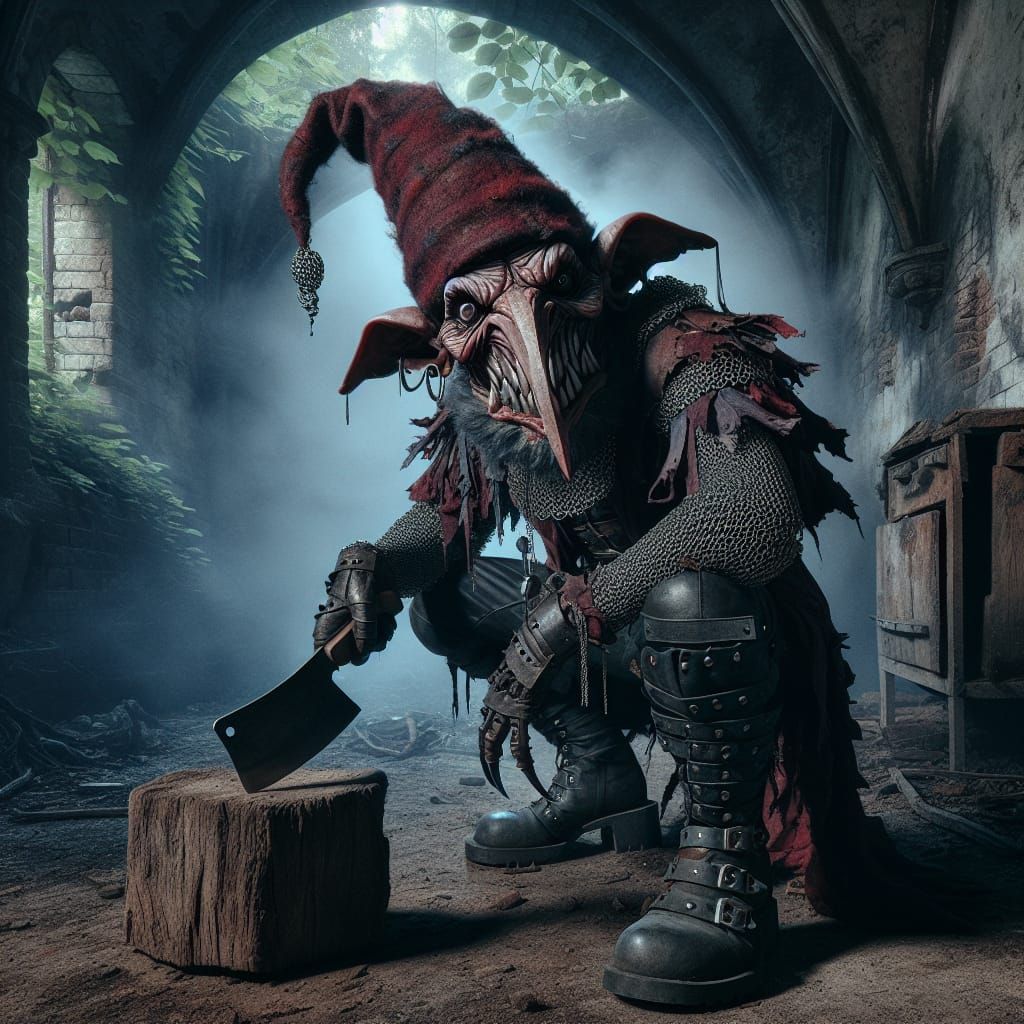 Grim Fairy Punk Humanoid in Dark, Eerie Castle Rui... - AI Art