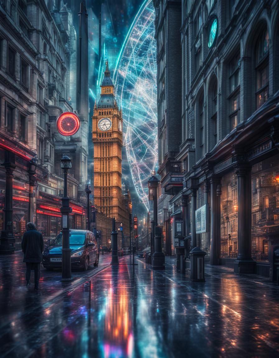 A holographic postcard of a futuristic London - AI Generated Artwork ...