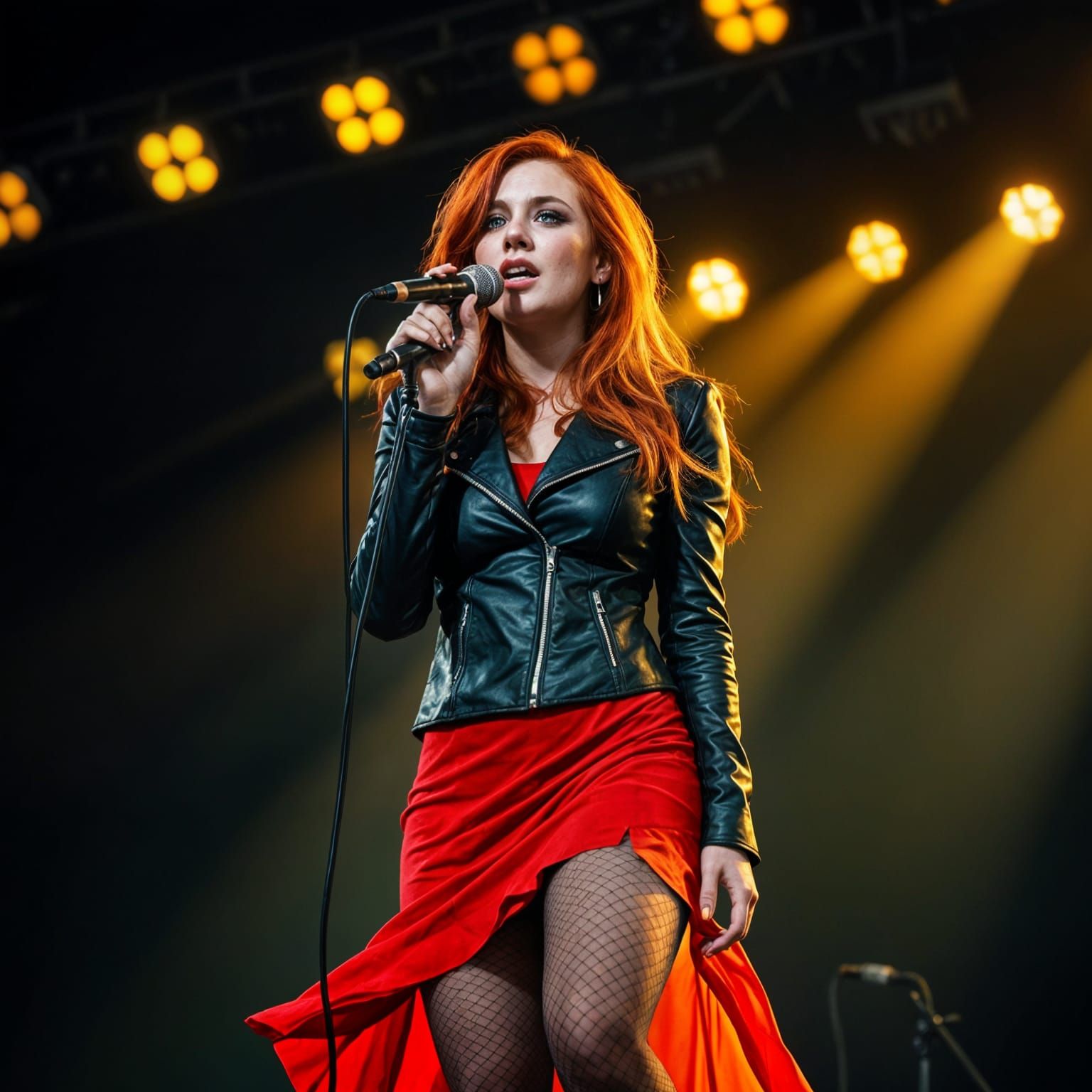 Gorgeous Rockstar Redhead Sings on Stage in Inspir... - AI Art