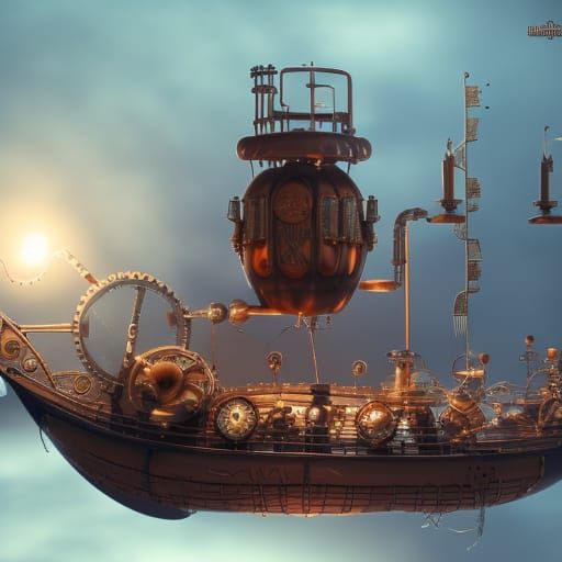 Steampunk balloon ship steampunk engine, hyper detailed, concept art ...