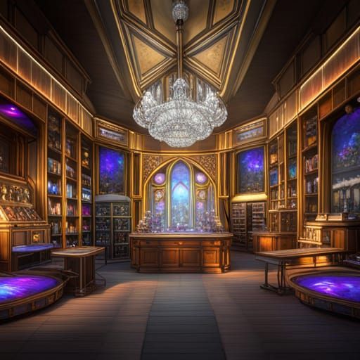 The inside of a crystal shop, with displays of many different types and ...