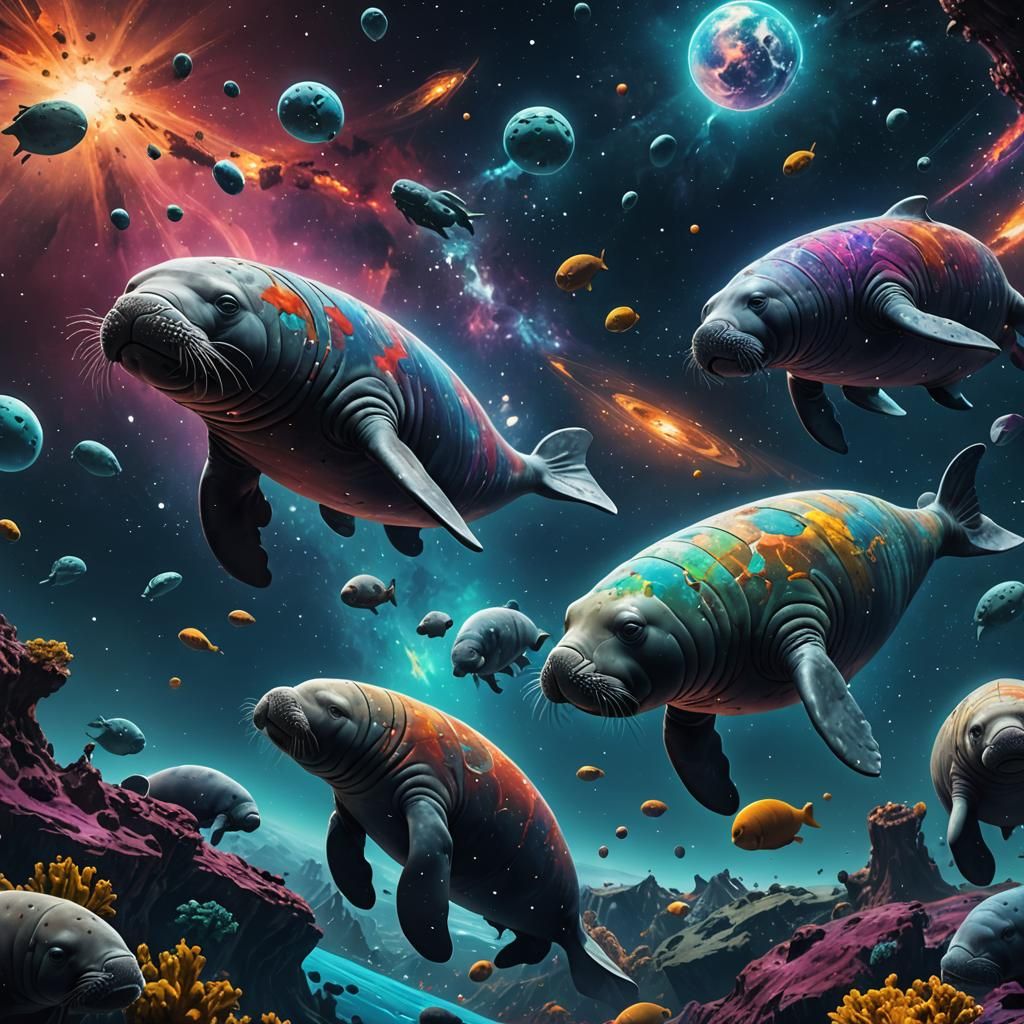 Mutant Manatees in Space - AI Generated Artwork - NightCafe Creator