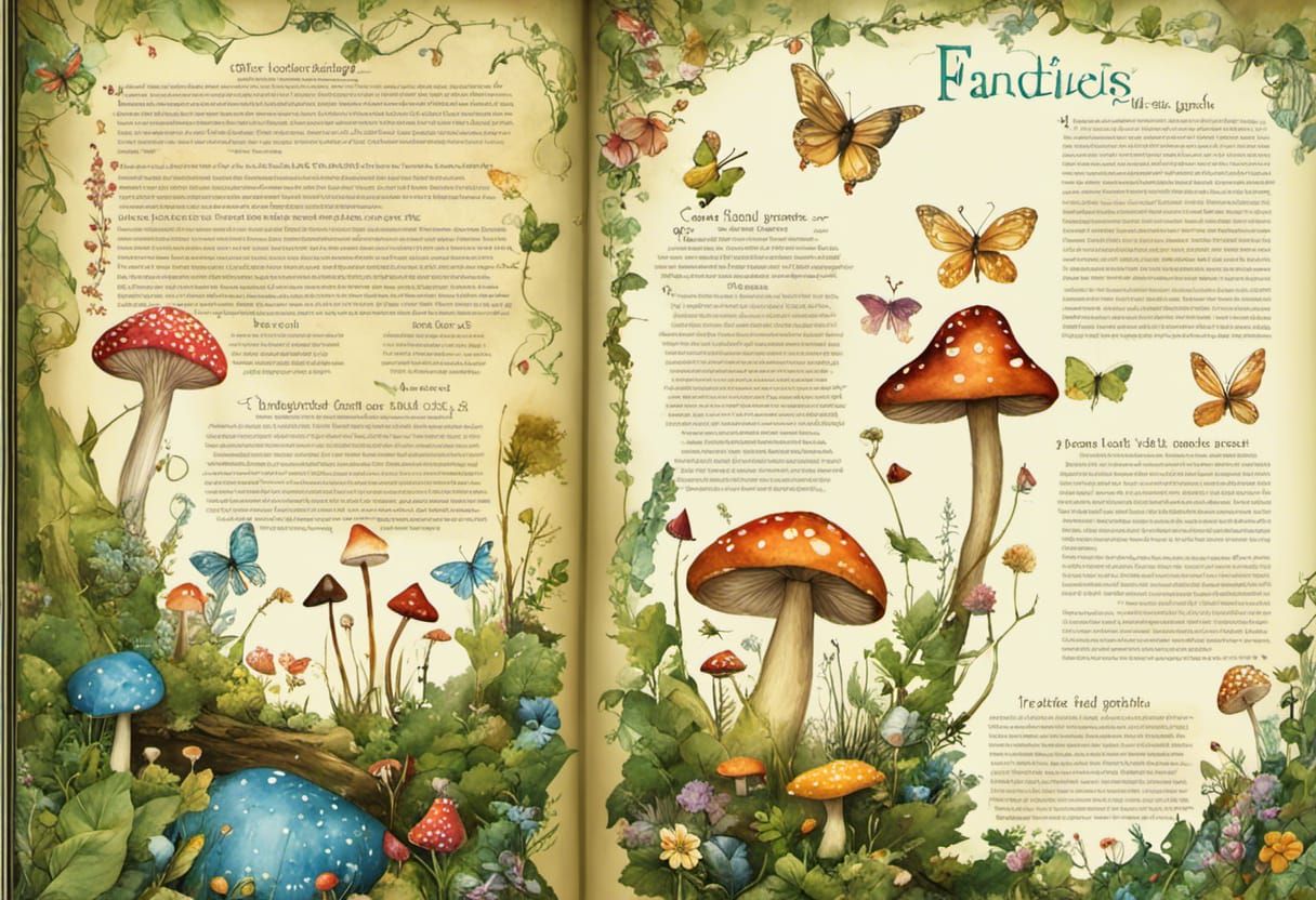 Colored fairy journal page, text "THE FANTASTICAL", Fairies!!, Sprites ...