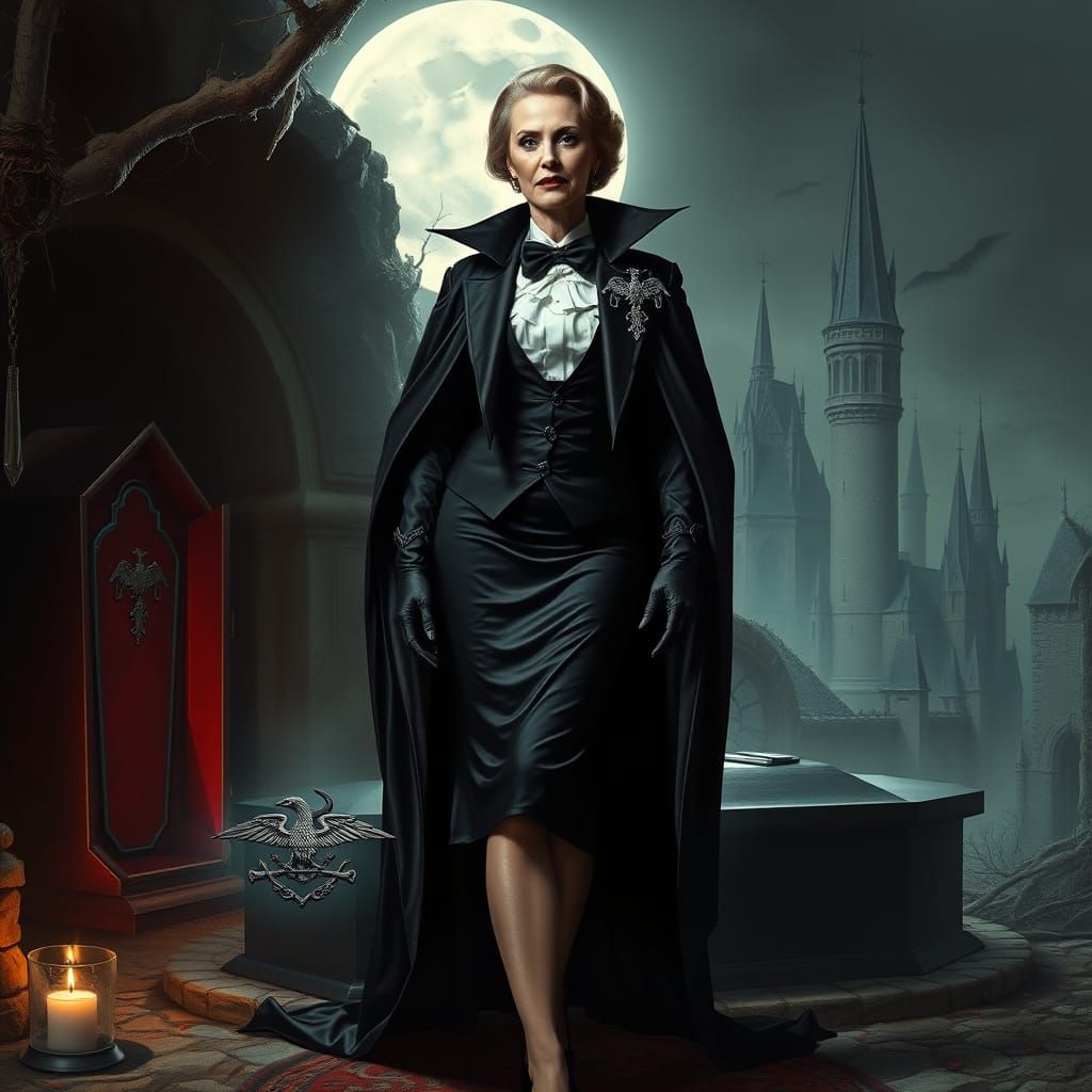 Mature Vampire Countess in Dark Surrealist Style - AI Art